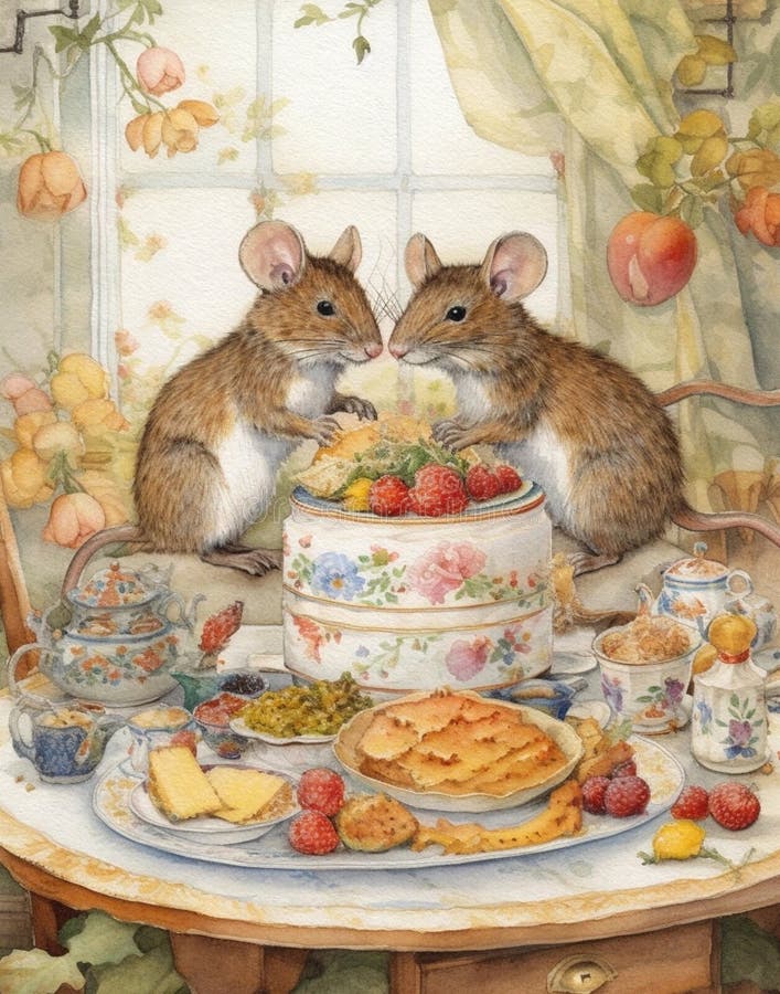 Watercolor Vintage Drawing Children S Book Illustration Family of Mice ...