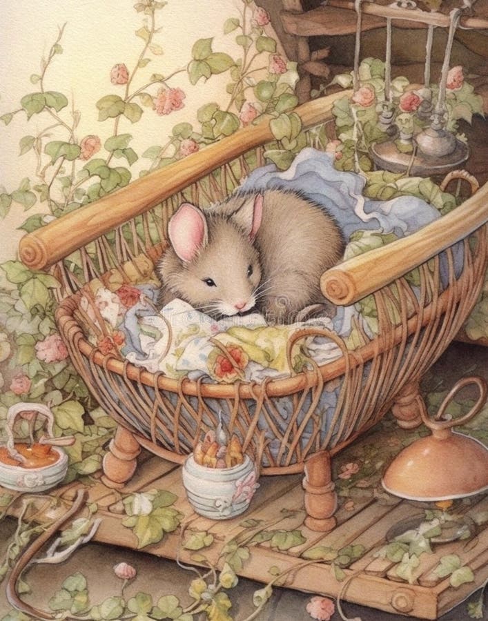 Watercolor Drawing of a Chef Rabbit in the Kitchen, Vintage Card with ...