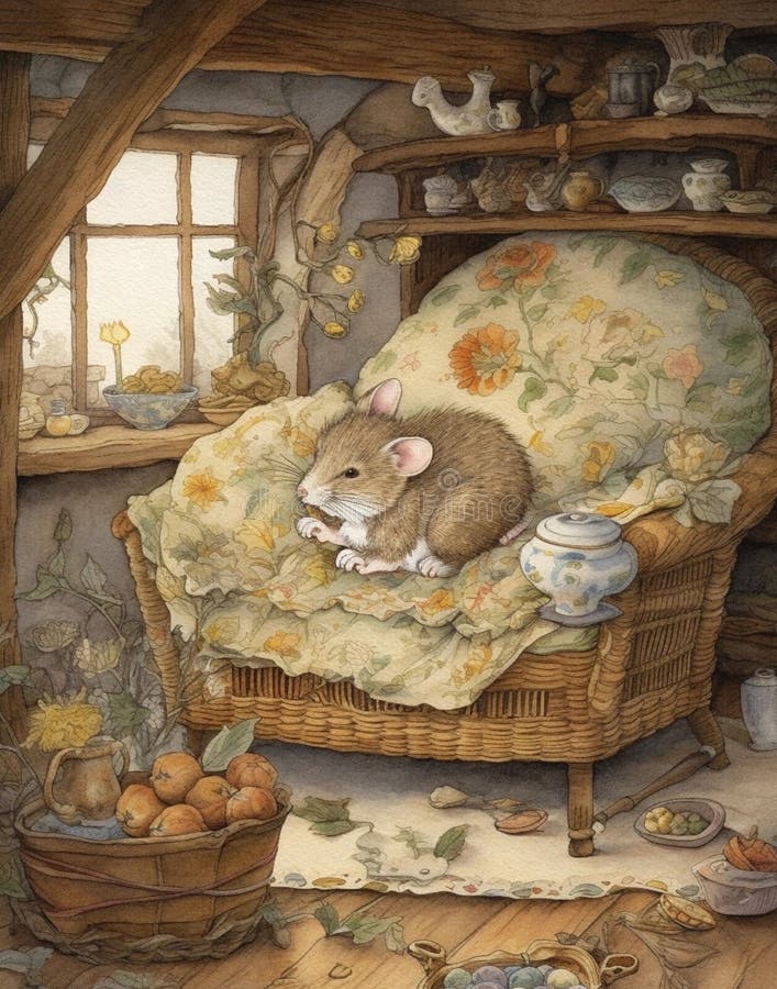 Watercolor Drawing of a Mouse House, Fabulous Animal House, Vintage ...