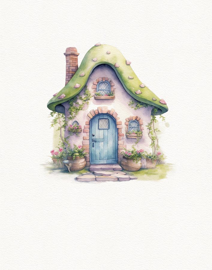 Watercolor Drawing of a Magical Fairy-tale House for a Gnome or for a ...