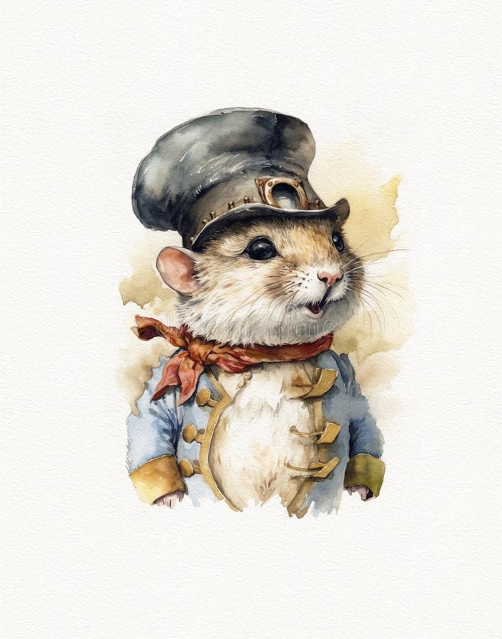 Watercolor Drawing of a Mouse Captain of a Pirate Ship, the Adventure ...