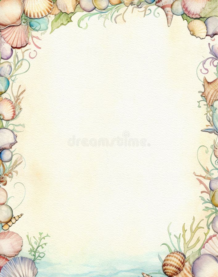 Watercolor Drawing of a Frame on a Marine Theme, Paper for Scrapbooking ...