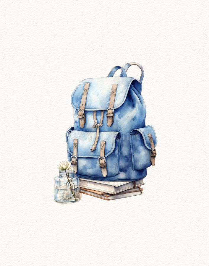 Watercolor Drawing of a Backpack, Hand Bag, with Flowers, Go To School ...