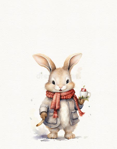 Watercolor Drawing of a Rabbit in a Vintage Jacket, Cartoon Rabbit ...