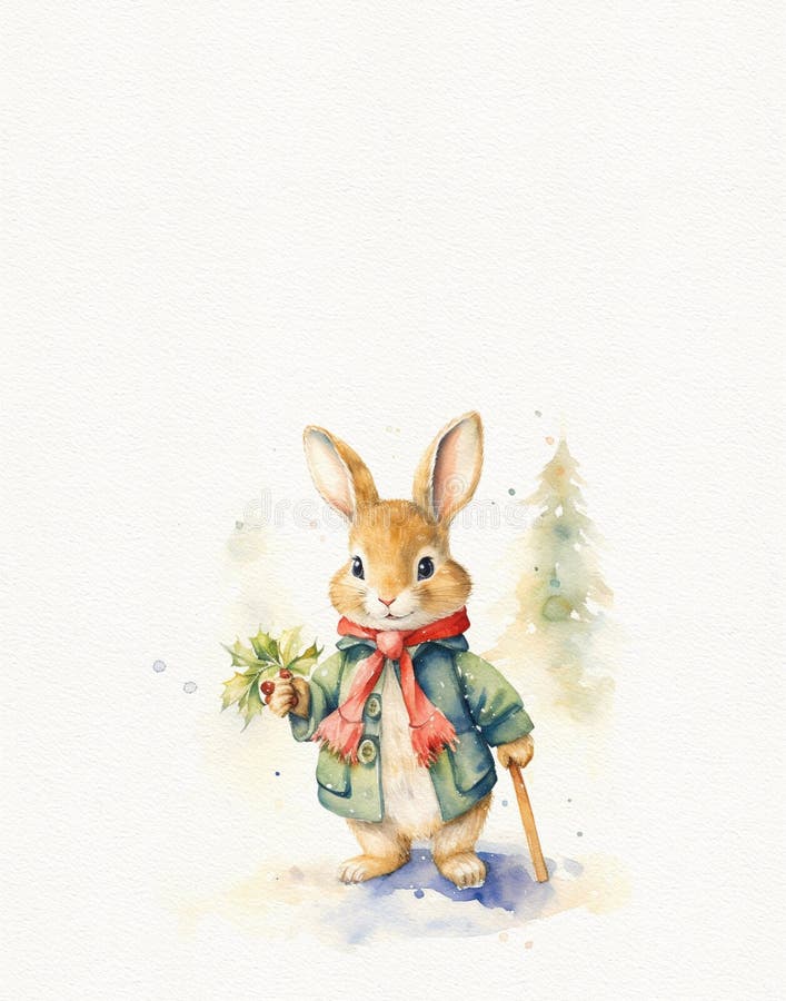 Watercolor Drawing of a Bunny on Winter Holidays, Christmas Bunny Stock ...