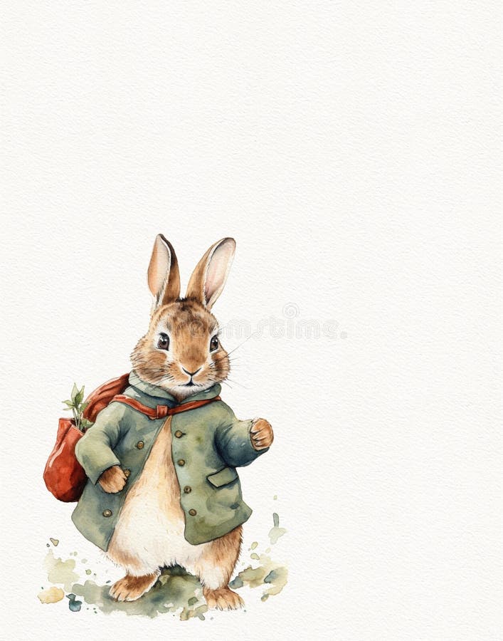 Watercolor Drawing of a Chef Rabbit in the Kitchen, Vintage Card with ...