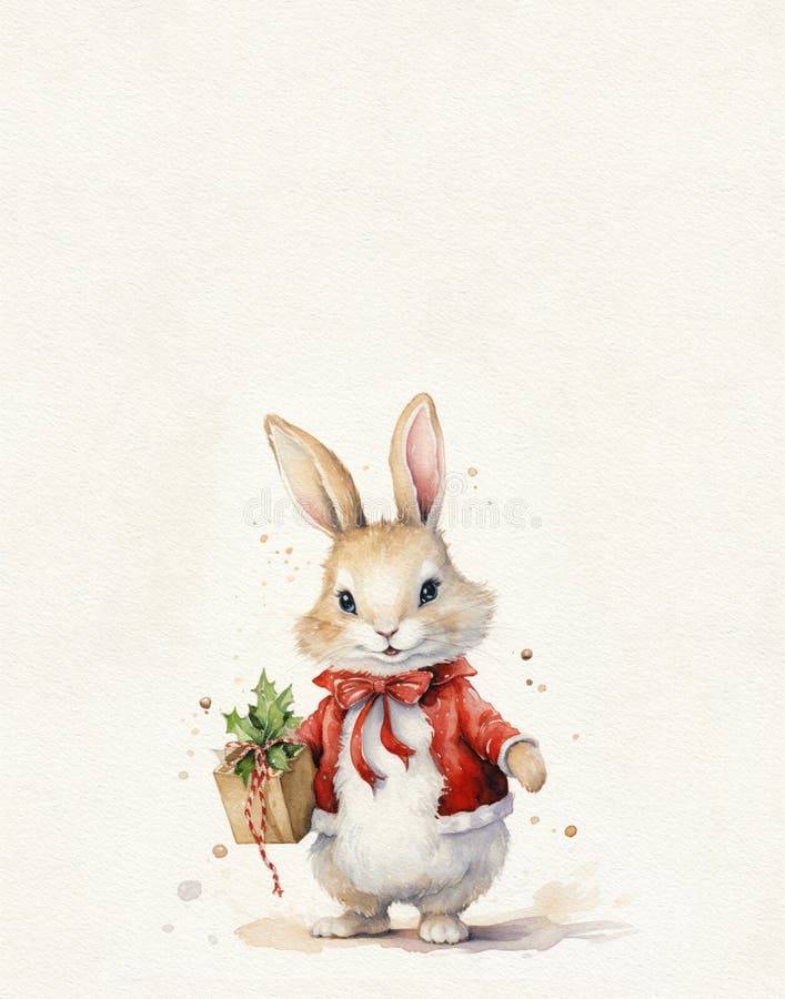 Watercolor Drawing of a Bunny on Winter Holidays, Christmas Bunny Stock ...