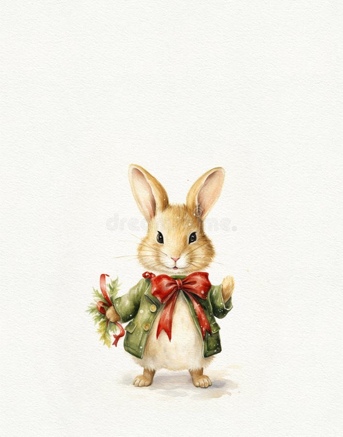 Watercolor Drawing of a Bunny on Winter Holidays, Christmas Bunny Stock ...