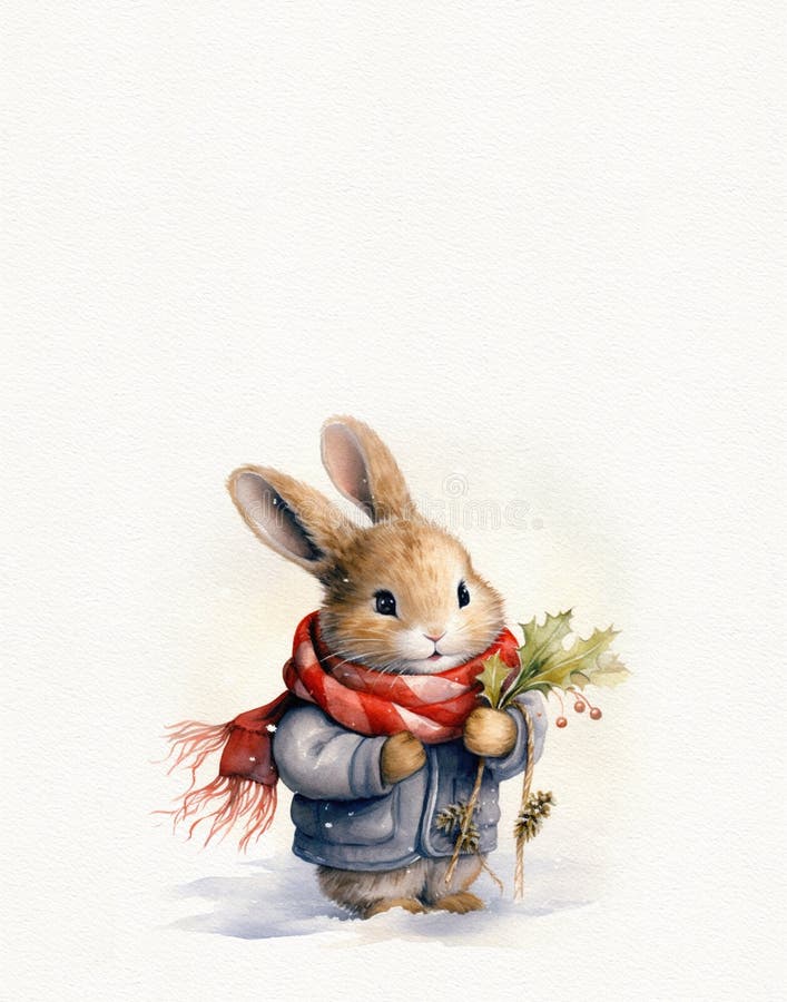 Watercolor Drawing of a Bunny on Winter Holidays, Christmas Bunny Stock ...