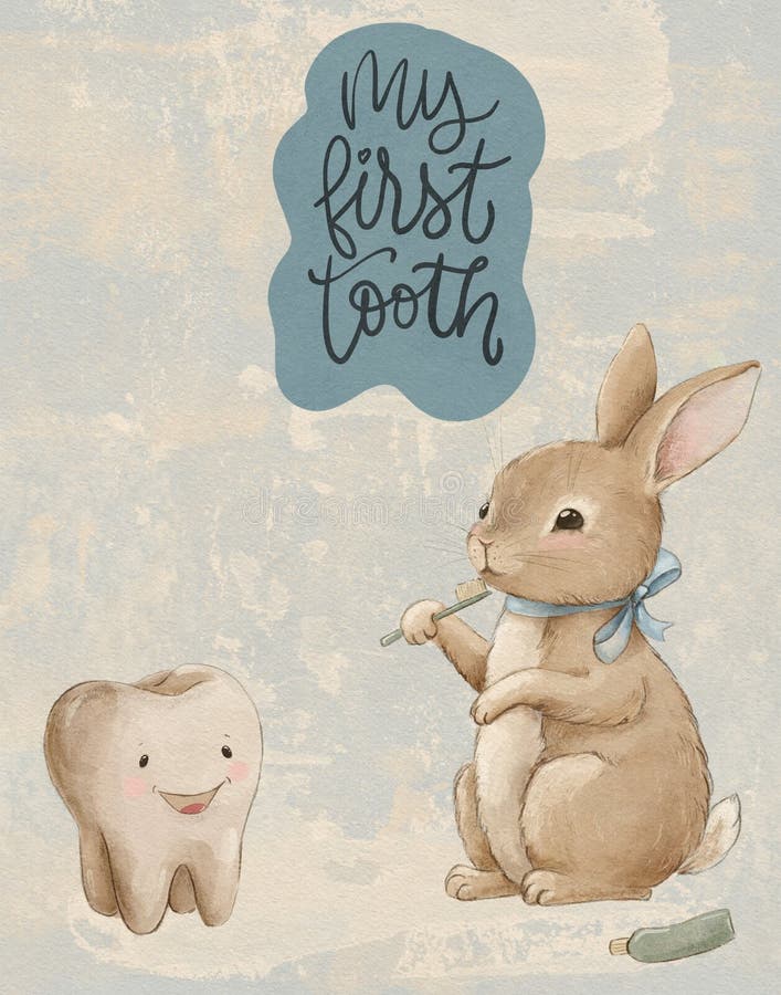 First Tooth Party Card with Baby Animal Stock Image - Image of ...