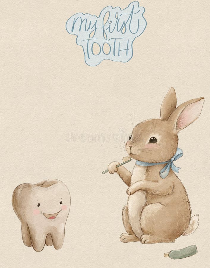 First Tooth Party Card with Baby Animal Stock Image - Image of ...