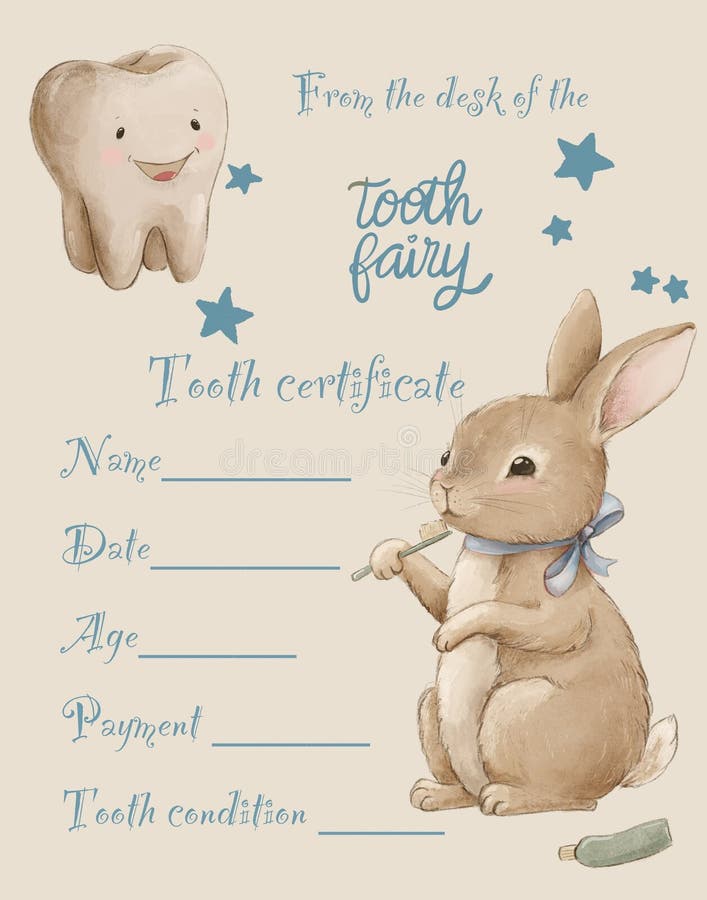 Tooth Fairy Letter, Cute Bunny and First Tooth Stock Illustration ...