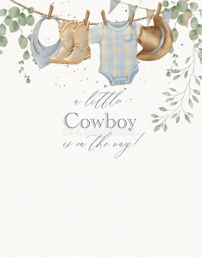 Wild West Kids Party Invitation – Soft Pastel Cowboy Theme Stock ...