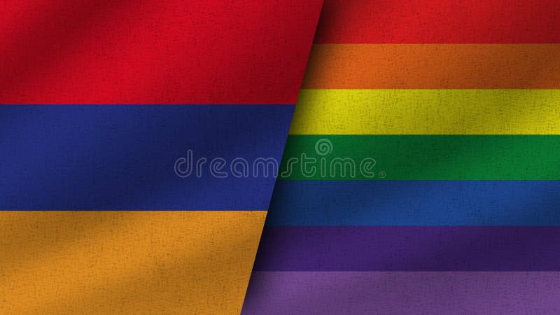 LGBT, Pride and Armenia Realistic Two Flags Together Stock Illustration ...