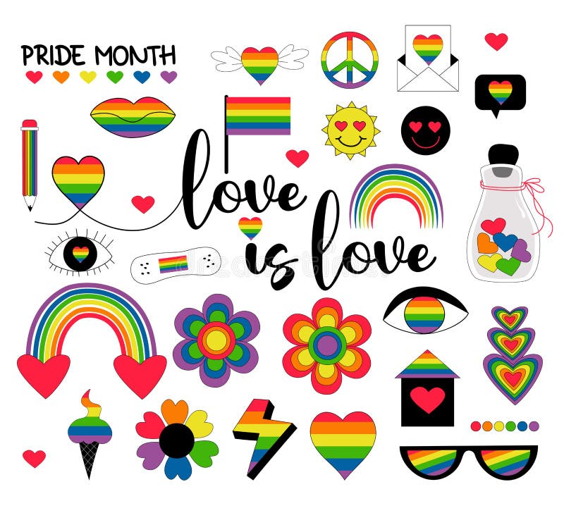 Lgbt Pride Month Collection Lgbtq Community Symbols With Pride Flags