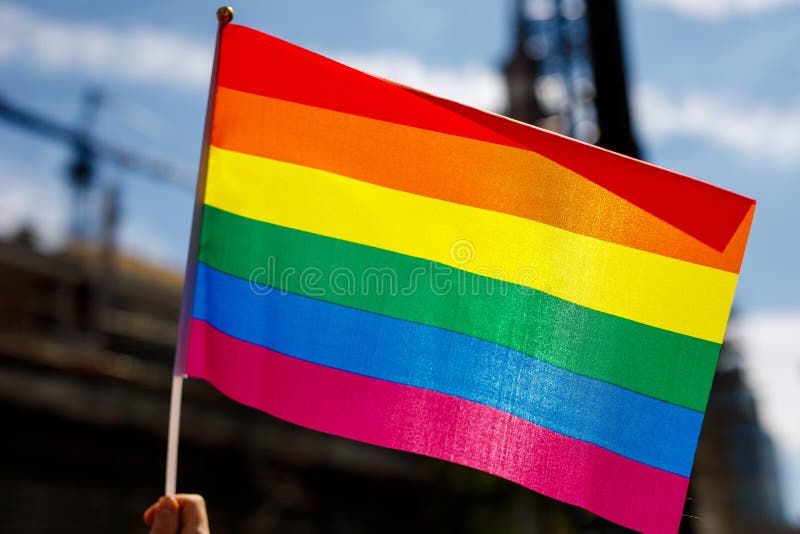 Lgbt Pride Rainbow Flag during Parade in the City . Stock Photo - Image ...