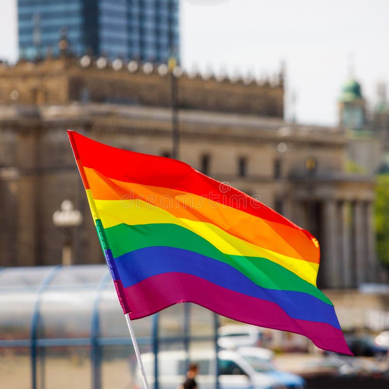 Lgbt Pride Rainbow Flag during Parade in the City . Stock Image - Image ...