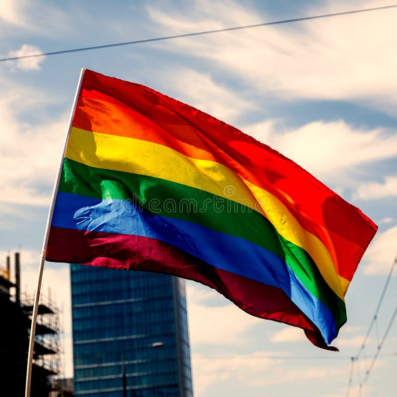 Lgbt Pride Rainbow Flag during Parade in the City . Stock Photo - Image ...
