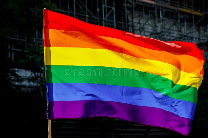 Lgbt Pride Rainbow Flag during Parade in the City . Stock Image - Image ...