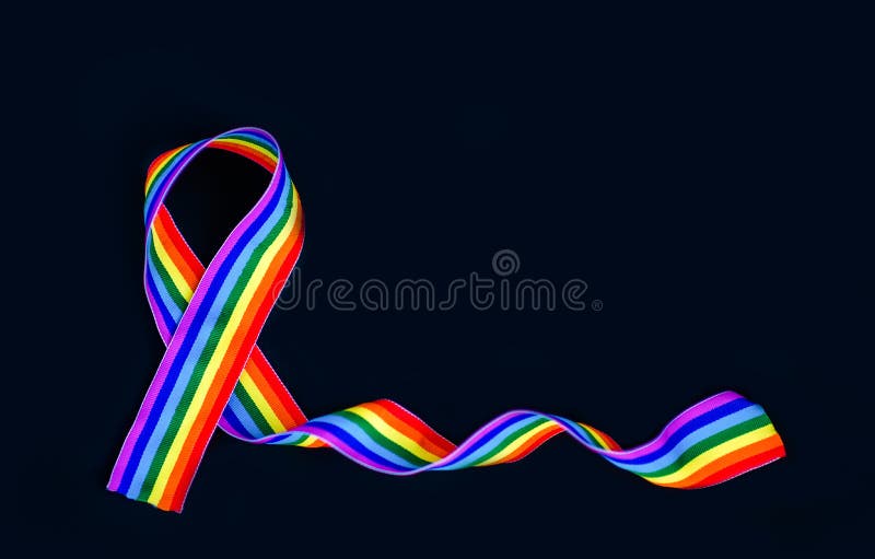 LGBT Rainbow Ribbon on a Black Background. Pride Ribbon Symbol Stock ...