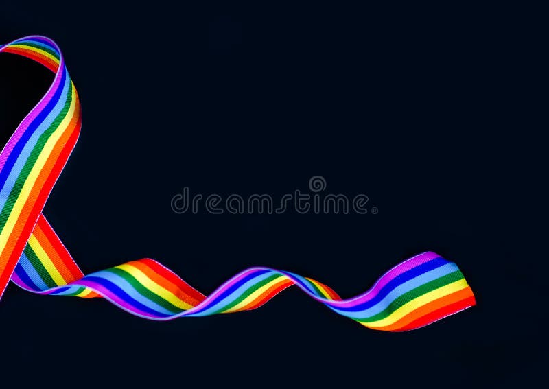 LGBT Rainbow Ribbon on a Black Background. Pride Ribbon Symbol Stock ...