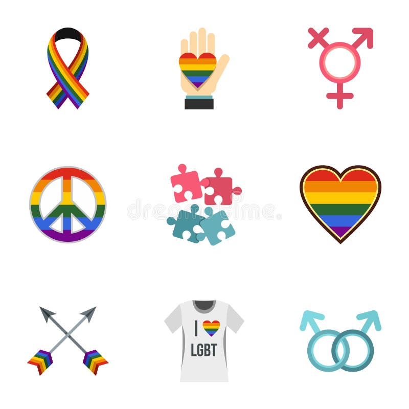 Lgbt Symbols Icons Set, Flat Style Stock Vector - Illustration of ...