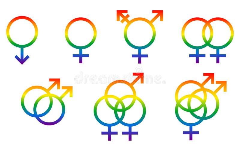 Set of LGBT Symbols. Biangles, Double Moon, Double Female Symbol ...