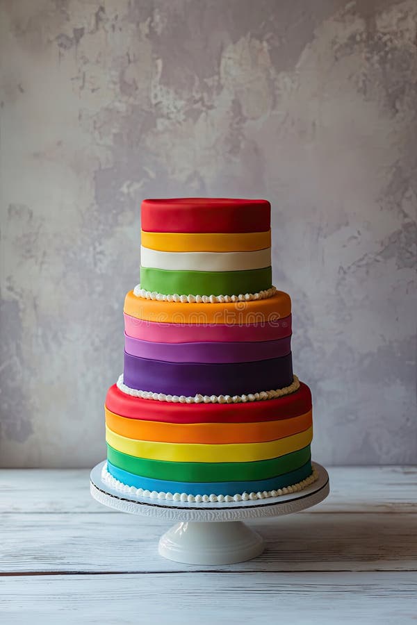 LGBTQ Colour Flag Cake on White Wooden Table Stock Illustration ...