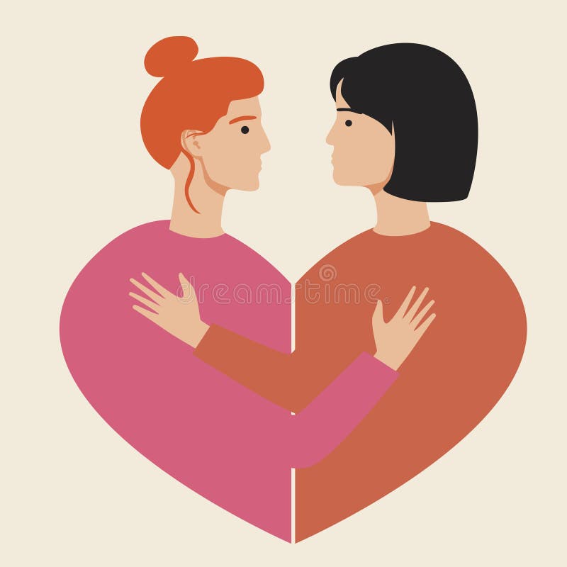 Lgbtq Couple Hugging Isolated Women As Concept Of Romance Love
