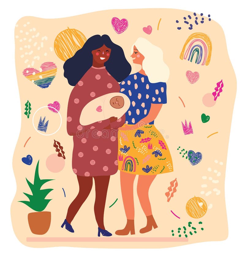 A Set of LGBTQ Couple with Children, Gays, Lesbians, Moms and Baby ...