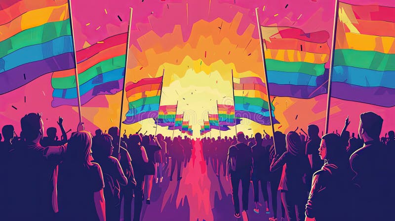 LGBTQ Rights Activism, Flat Design, Front View, Protest Theme, Cartoon ...