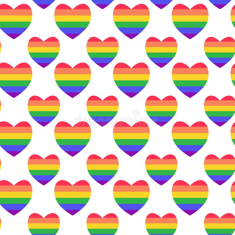 LGBTQ Seamless Pattern with Rainbow Hearts on White Background in Flat ...
