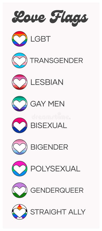 Lgbtq Sexual Identity Pride Flags Collection With Hearts Flag Of Gay