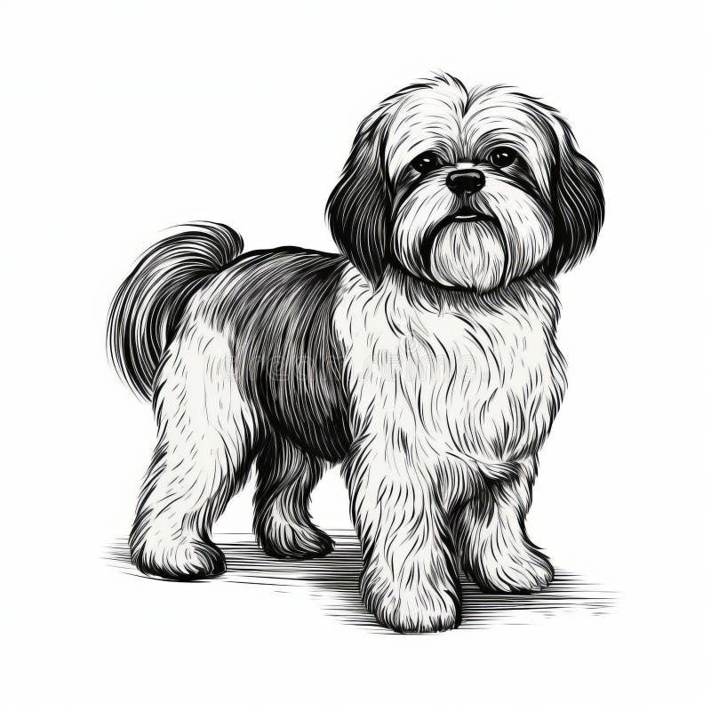 Vintage Isolated Old Print of Lhasa Apso on White Background Stock ...