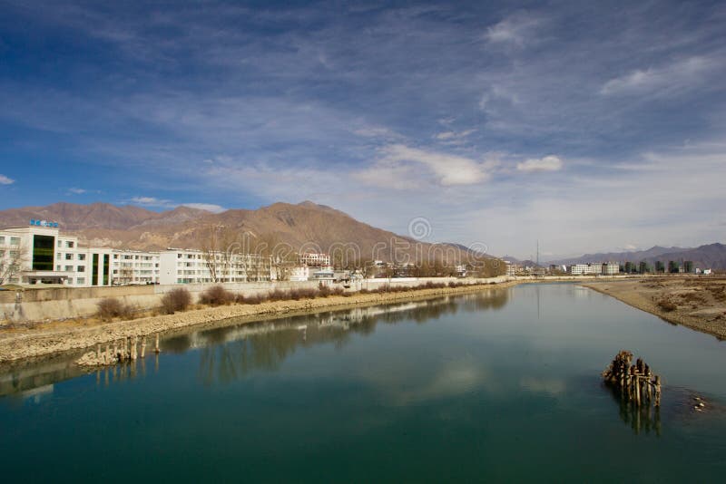 Lhasa River Water View in Lhasa City Stock Image - Image of buddha ...