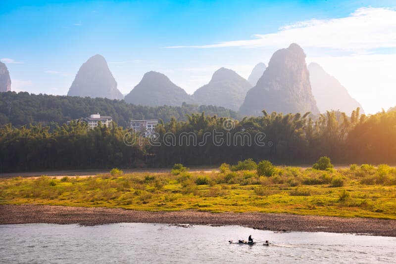 Li River Landscape in Rural China with Karst Hills Stock Photo - Image ...