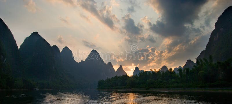 Li River stock image. Image of peak, sunset, yangshuo - 56726645