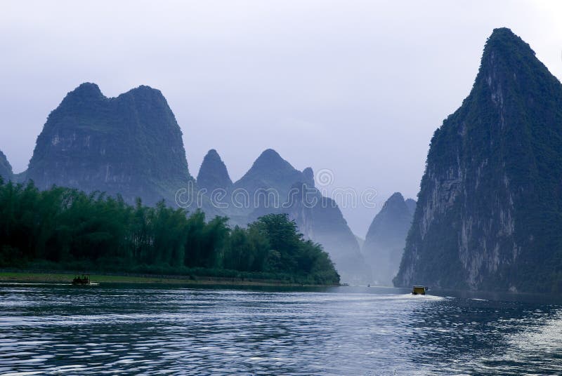 Landscape of Li River in Winter, Guilin, China Stock Photo - Image of ...