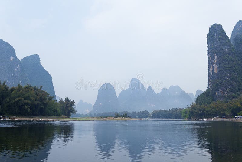 Li River Scenery Sight with Fog Stock Photo - Image of guilin, daylight ...