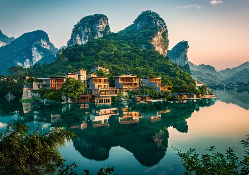 Li Yang, China - a Beautiful View of the Mountains and Water Stock ...