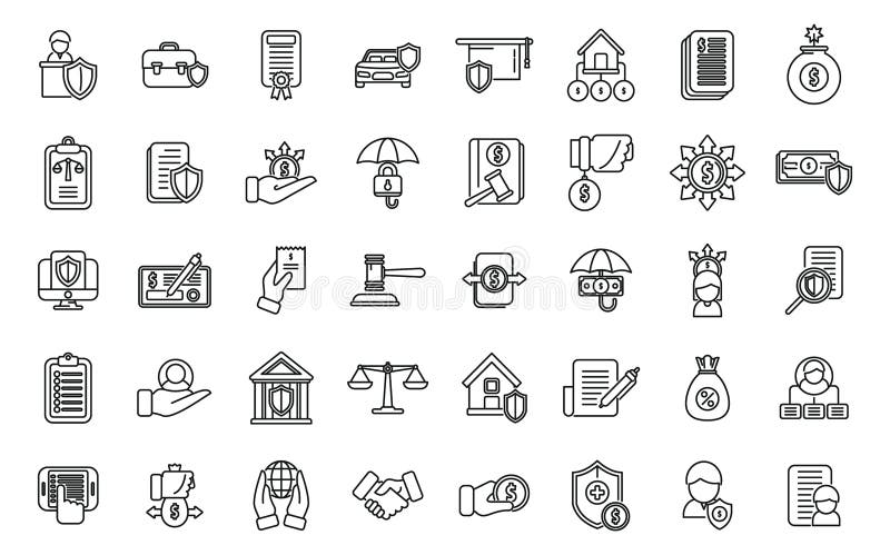 Liability Icons Set Outline Vector. Longevity Annuity Stock Vector ...