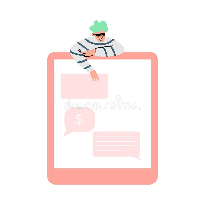 Liar and Internet Fraud with Tablet and Man Thief Look from Behind ...