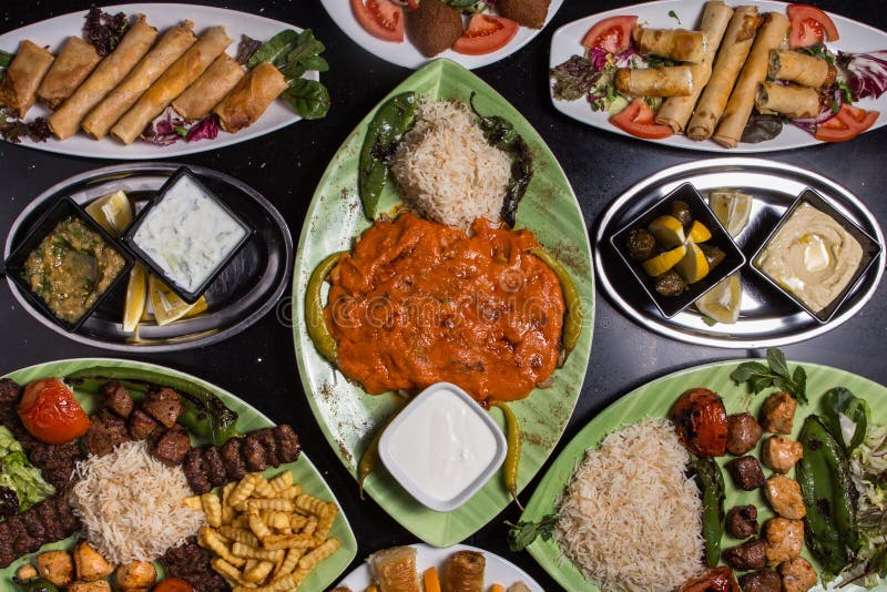 Libaneses food in dishes stock photo. Image of tray - 179630568