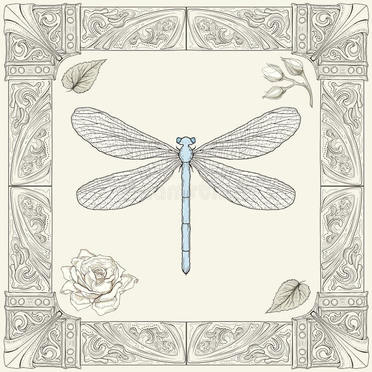 Libellule et dessin rose illustration de vecteur. Illustration du ...