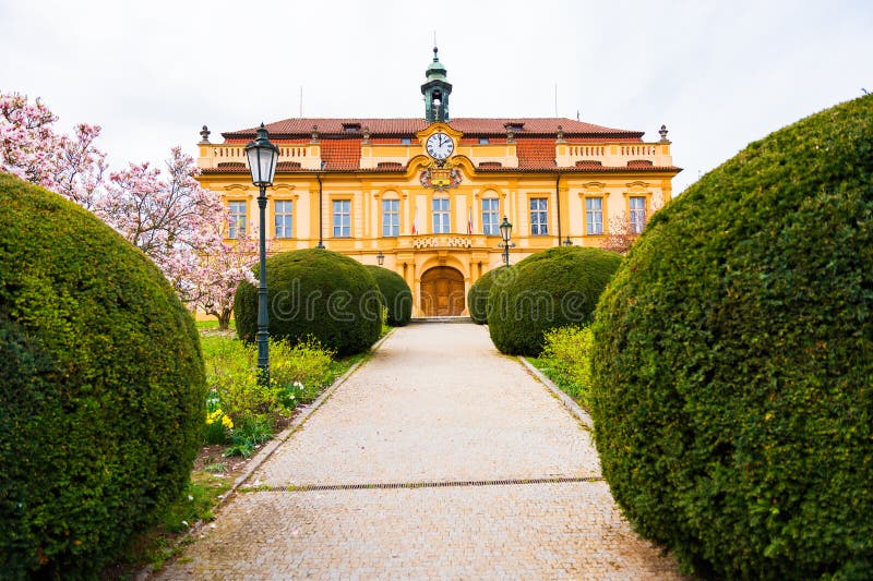 Liben Castle in Rococo Style in Spring with Magnolia Tree Stock Photo ...