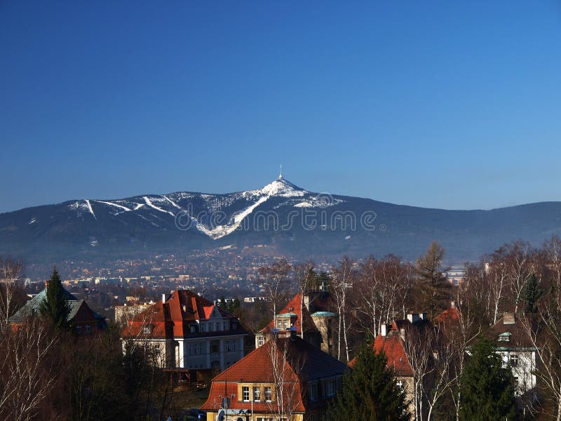 Liberec with Jested Mountain (Czech) Stock Photo - Image of blue ...