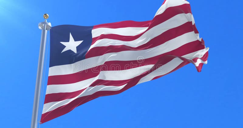 Liberia Flag Waving at Wind with Blue Sky in Slow, Loop Stock Footage ...