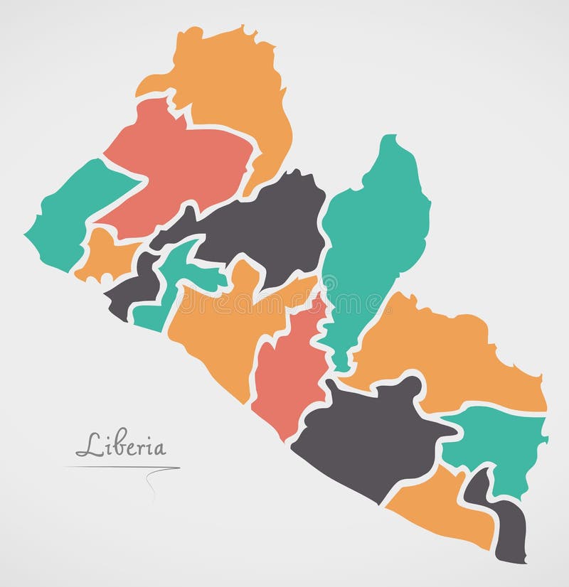Liberia Map with States and Modern Round Shapes Stock Illustration ...