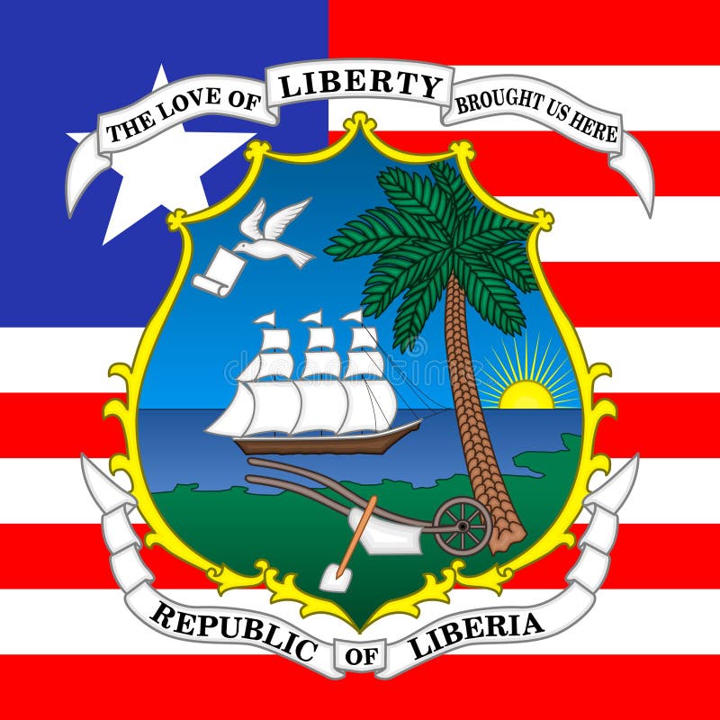 Liberia, Official National Coat of Arms on the Flag, Africa Stock ... Liberia, Official National Coat of Arms on the Flag, Africa Stock ...