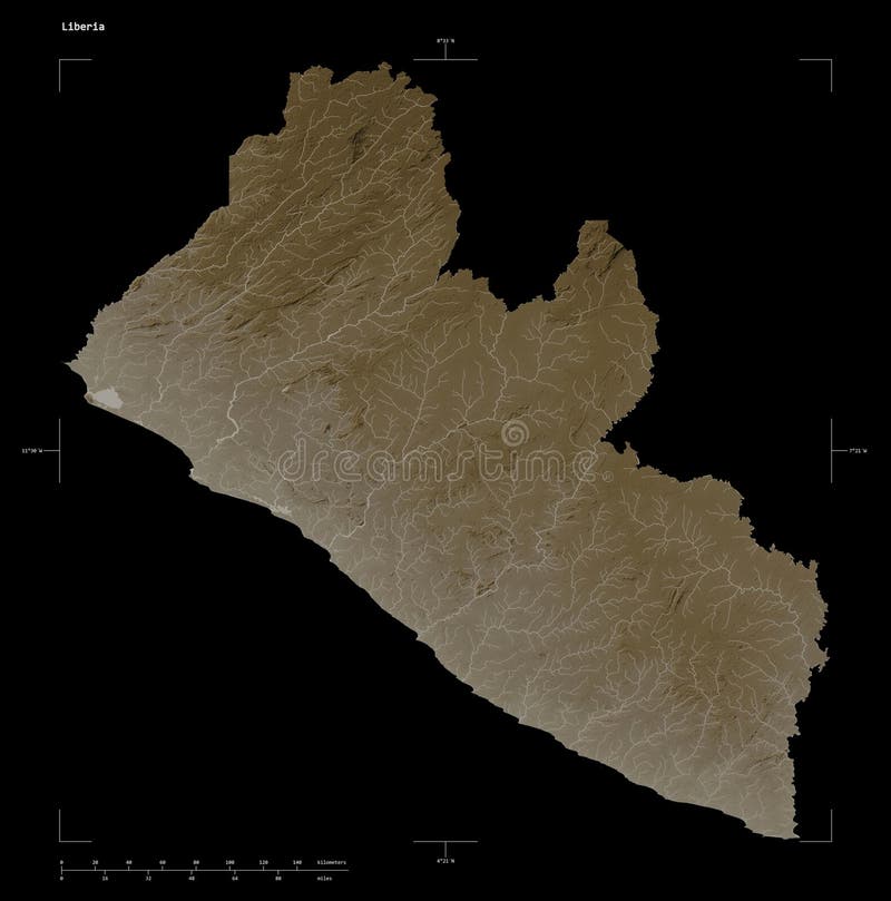 Liberia Shape on Black. Sepia Stock Illustration - Illustration of ...